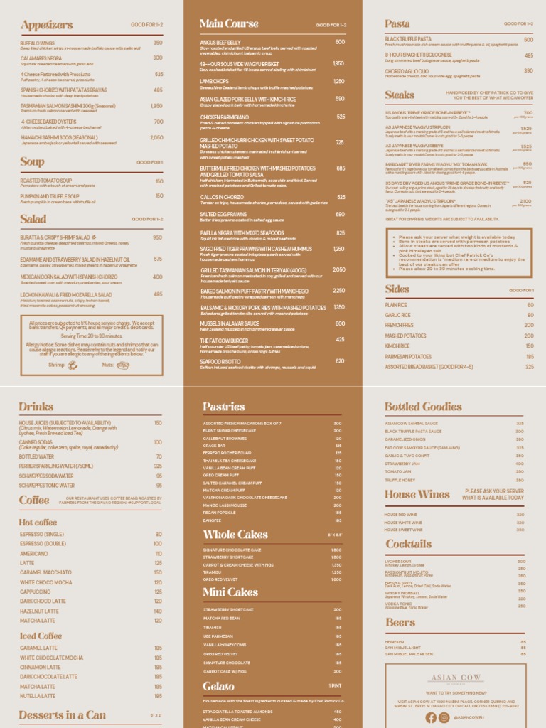 The Fat Cow Menu 2022 | Download Free PDF | Beef | Sauce