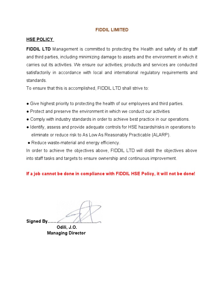 Fiddil Limited Policy - Signed | PDF | Occupational Safety And Health ...