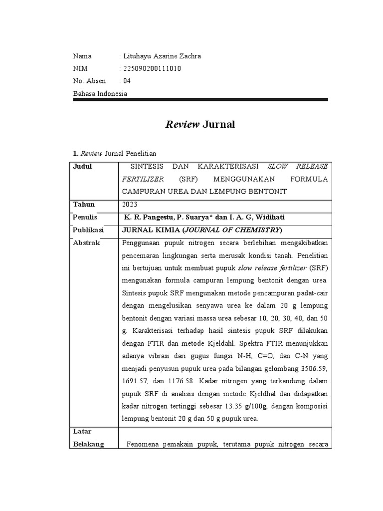 Lituhayu Azarine Zachra - Tugas UTS Review Jurnal - 225090200111010 | PDF