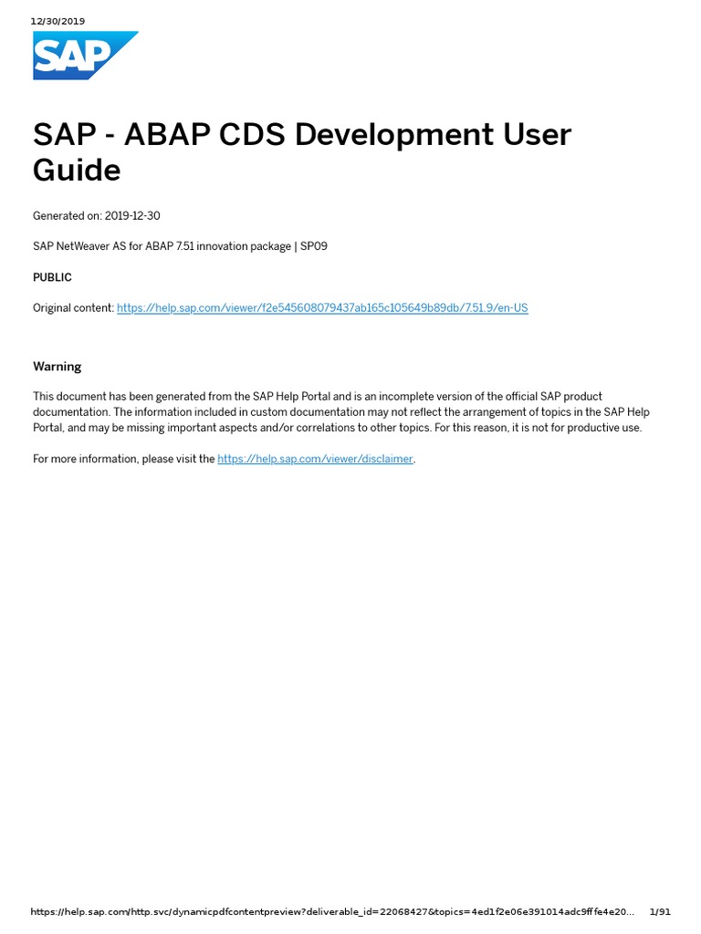 SAP - ABAP CDS Development User Guide: Warning | PDF | Metadata | Databases