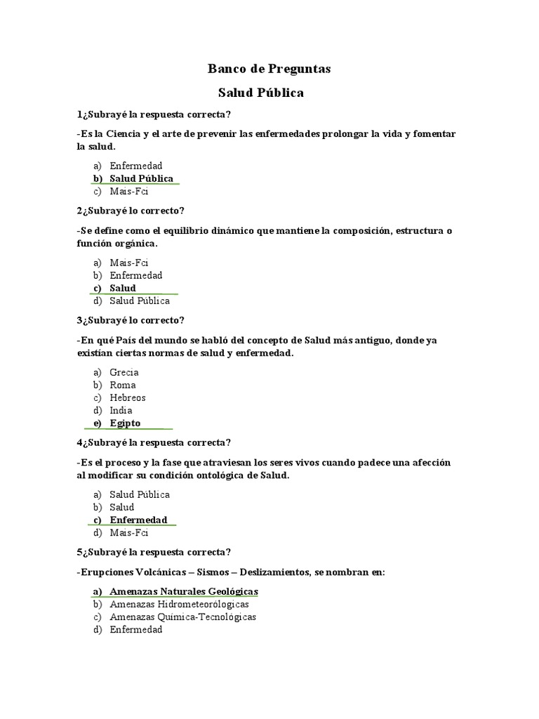 Banco de Preguntas Salud Pública NUEVO | PDF | Comunicación | Sociedad