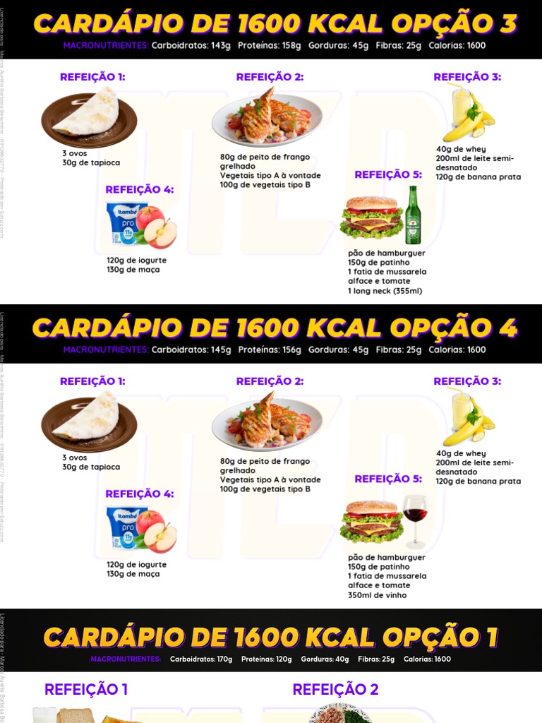 1600kcal Uso Moderado | PDF | Alimentos | Comidas e bebidas