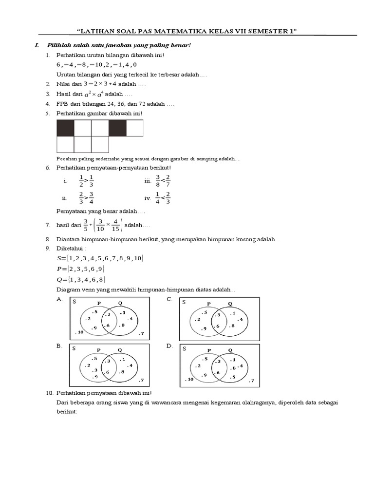 Kisi Kisi PAS Kelas 7 Semester 1 | PDF