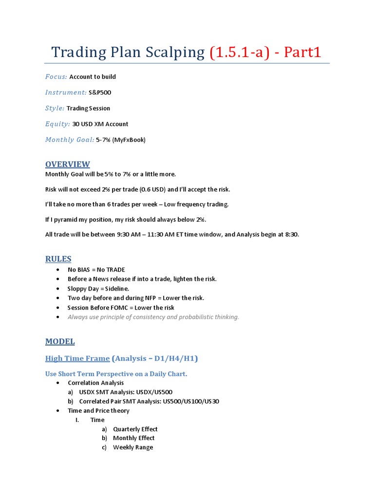 Trading Plan Scalping (1.5.1-A) Part 1 | PDF