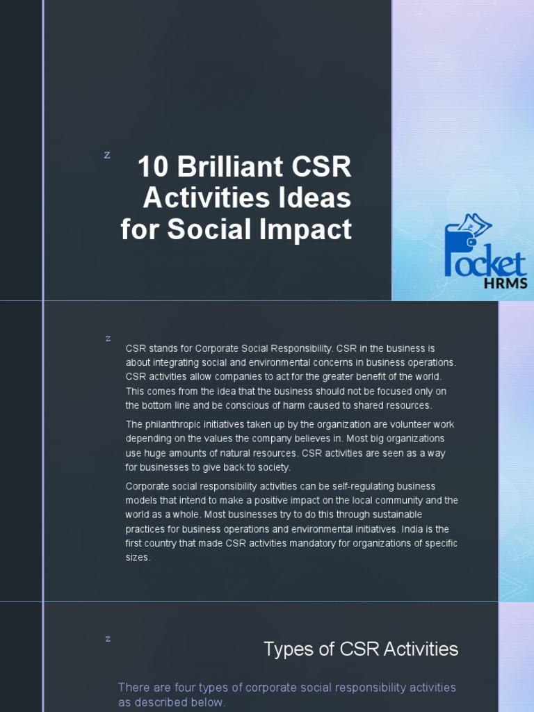 10 Brilliant CSR Activities Ideas For Social Impact | PDF | Corporate ...