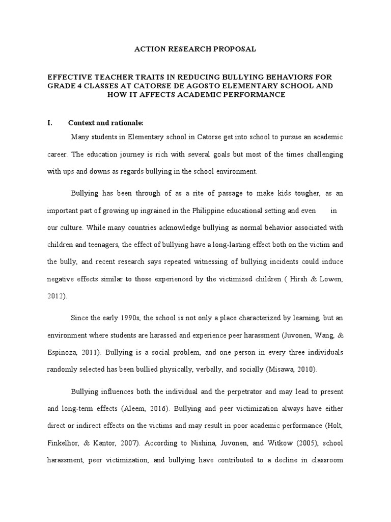 Action Research Proposal | PDF | Bullying | Teachers