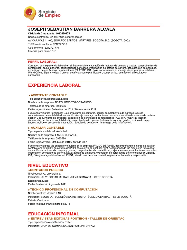 Joseph Sebastian Barrera Alcala | PDF | Contador | Contabilidad