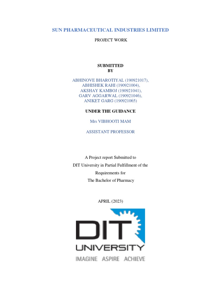 Project Report (Spiral Binding) | PDF | Thesis | Pharmaceutical Industry