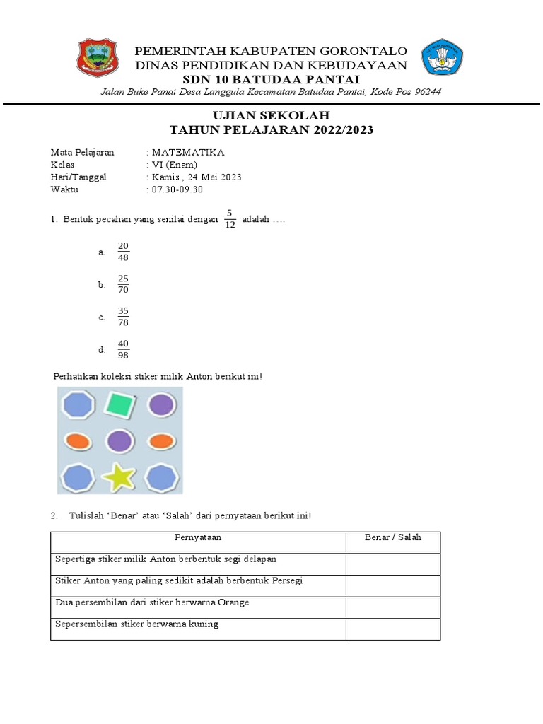 Soal Us Matematika 2023 | PDF