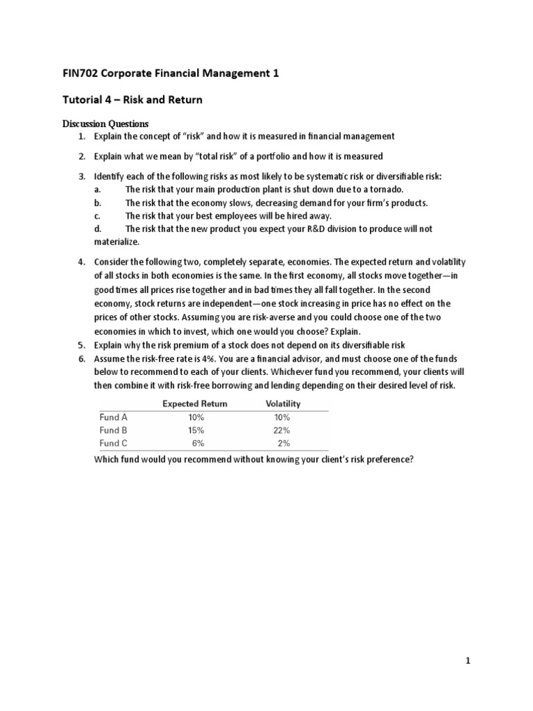 Tutorial 4 | PDF | Beta (Finance) | Risk