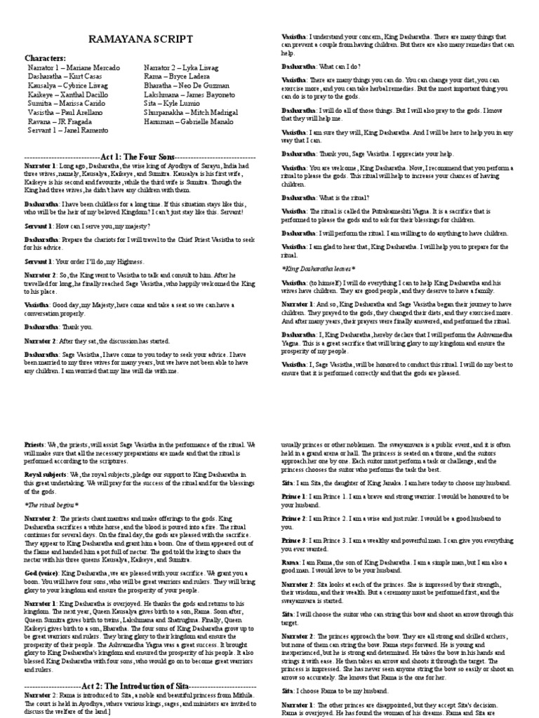 Ramayana Script | PDF | Sita | Rama