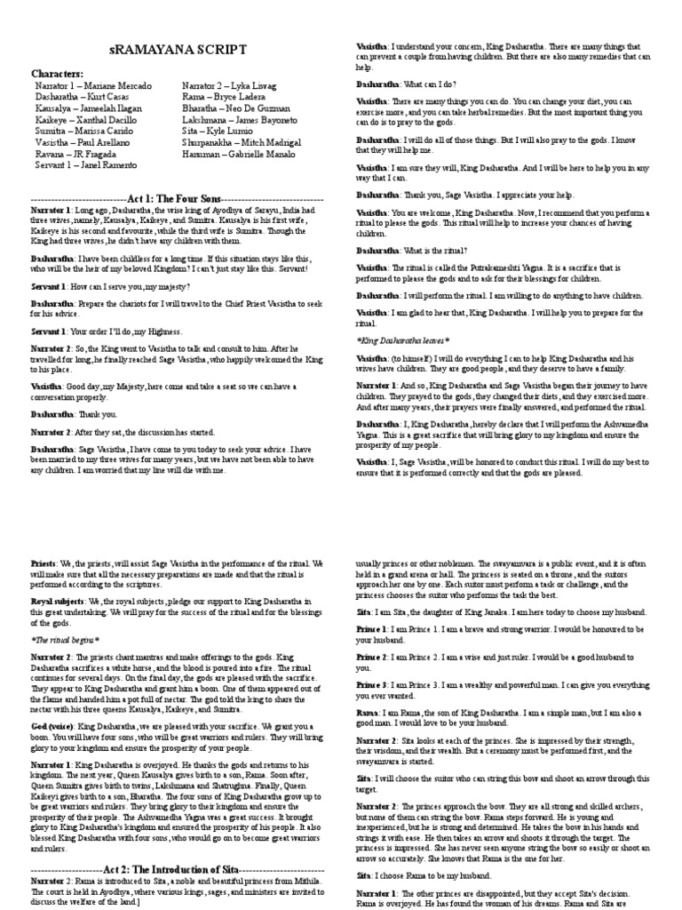 Ramayana Script | PDF | Sita | Rama
