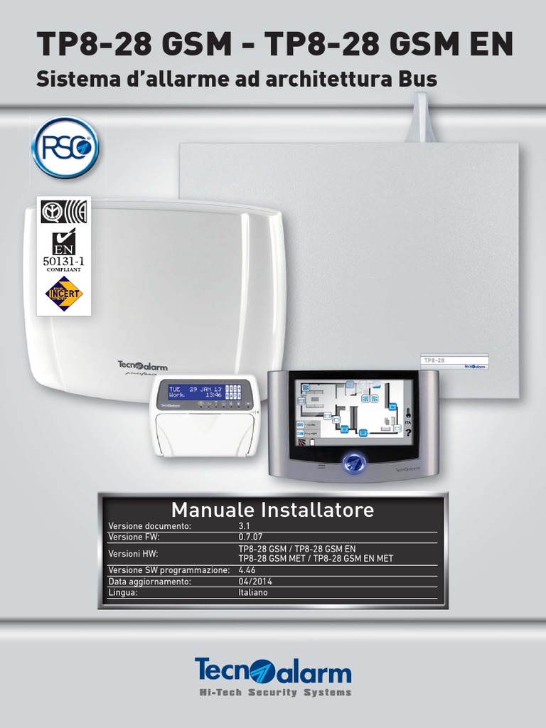 Manuale ITA TP8-28 GSM Installatore Ver 32 | PDF