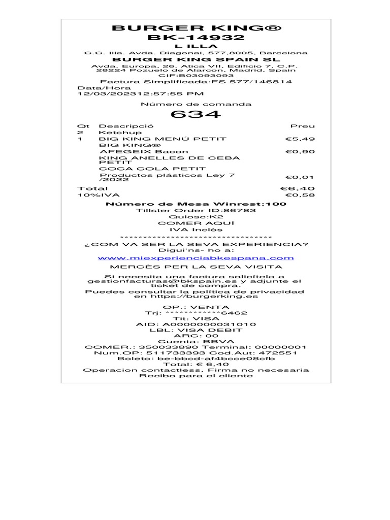 Burger+king Ticket N 634 125817 | PDF