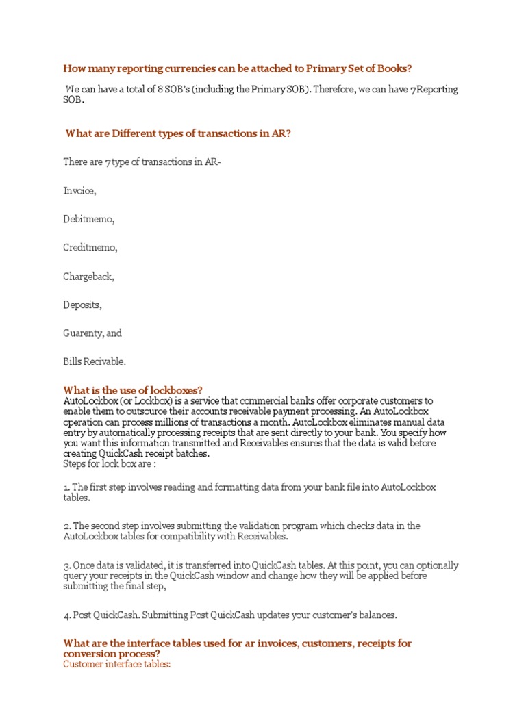 Oracle AR Interview Questions | PDF | Oracle Database | Enterprise ...