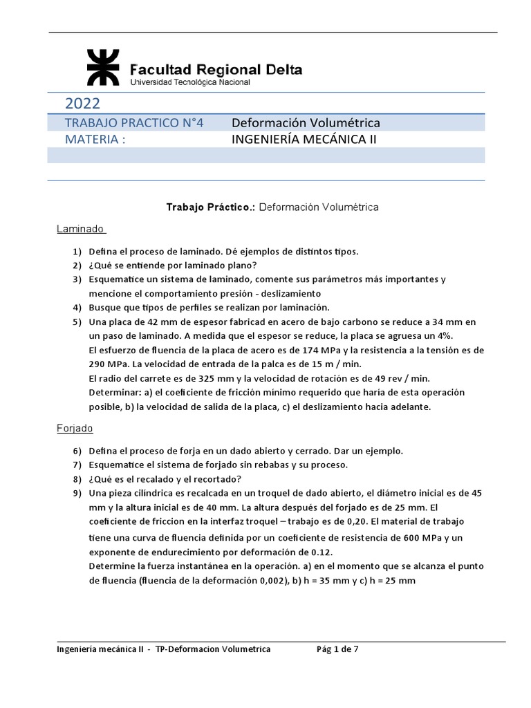 TP4 IM2 2020 Deformacion Volumetrica | PDF | Laminado (metalmecánica ...