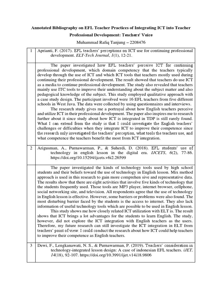 Annotated Bibliografi of Ict Articles | Download Free PDF | Educational Technology | Teachers