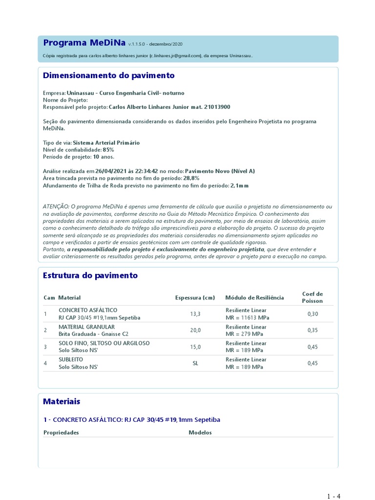 Dimensionamento de Pavimentos com MeDiNa | PDF | Engenharia | Ciências ...