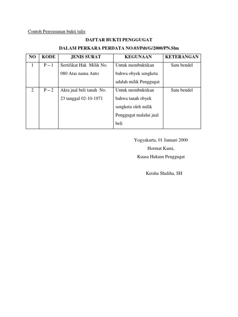 Contoh Penyusunan Bukti Tulis | PDF