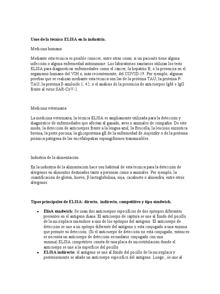 Usos de La Técnica ELISA en La Industria | PDF | Elisa | Anticuerpo