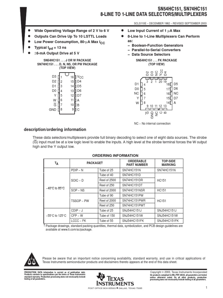sn74hc151 Datasheet | PDF