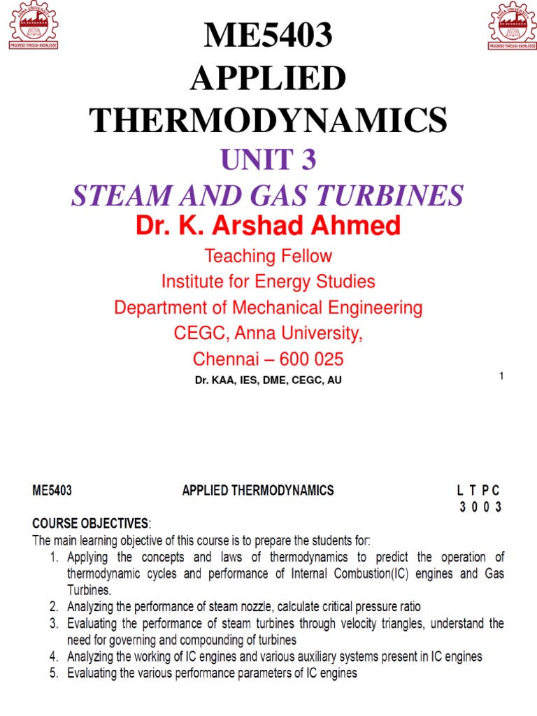 Unit 3 - Steam and Gas Turbines | PDF | Turbine | Jet Engine