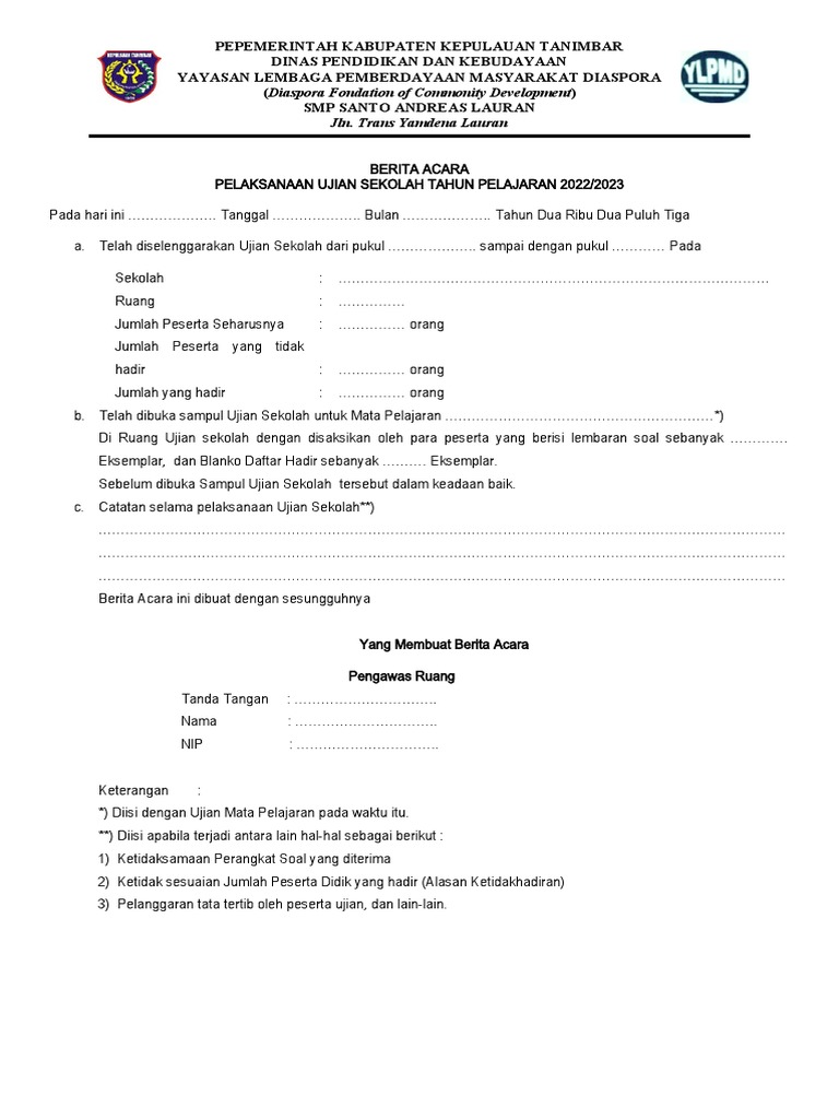 Berita Acara Ujian Try Out 2023 | PDF