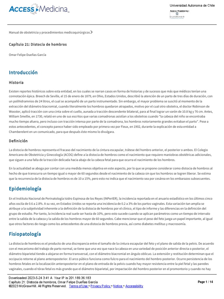 Distocia de Hombros: Definición y Manejo | PDF | Parto | Hombro