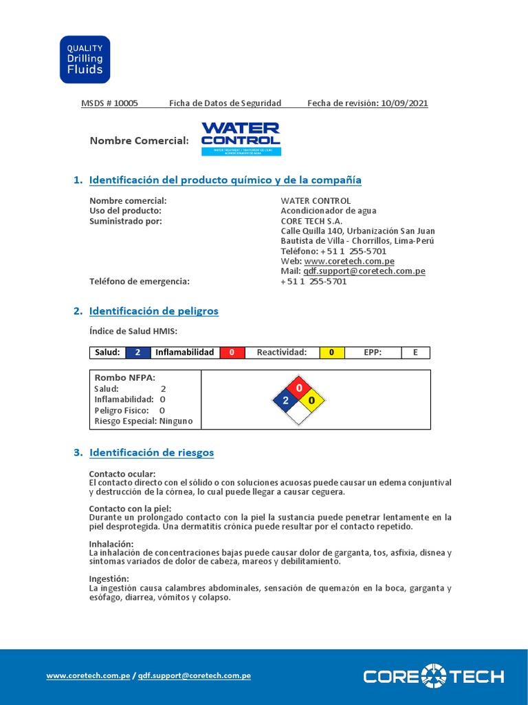 MSDS Water - Control | PDF