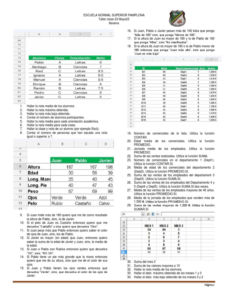 Taller Hoja De Calculo Excel Pdf Scratch Lenguaje De Programación 8848
