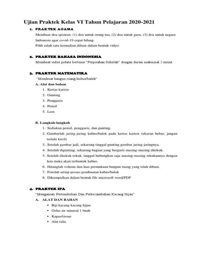 Ujian Praktek Kelas 6 2021 | PDF