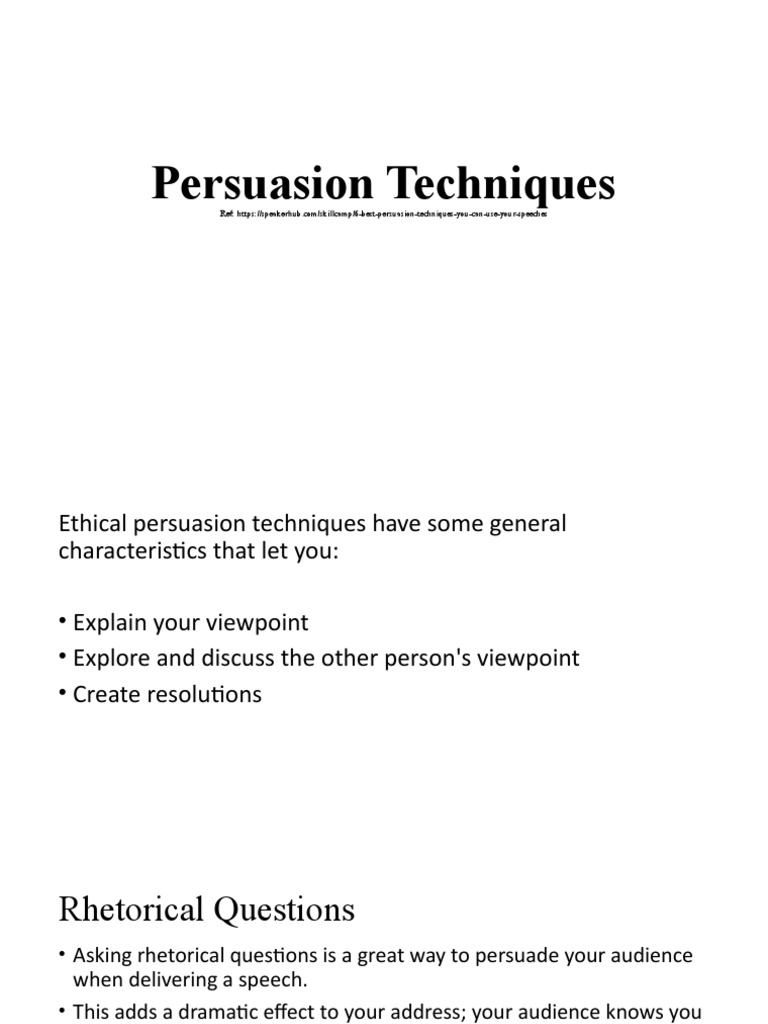 Persuasion Techniques for Effective Speeches | PDF