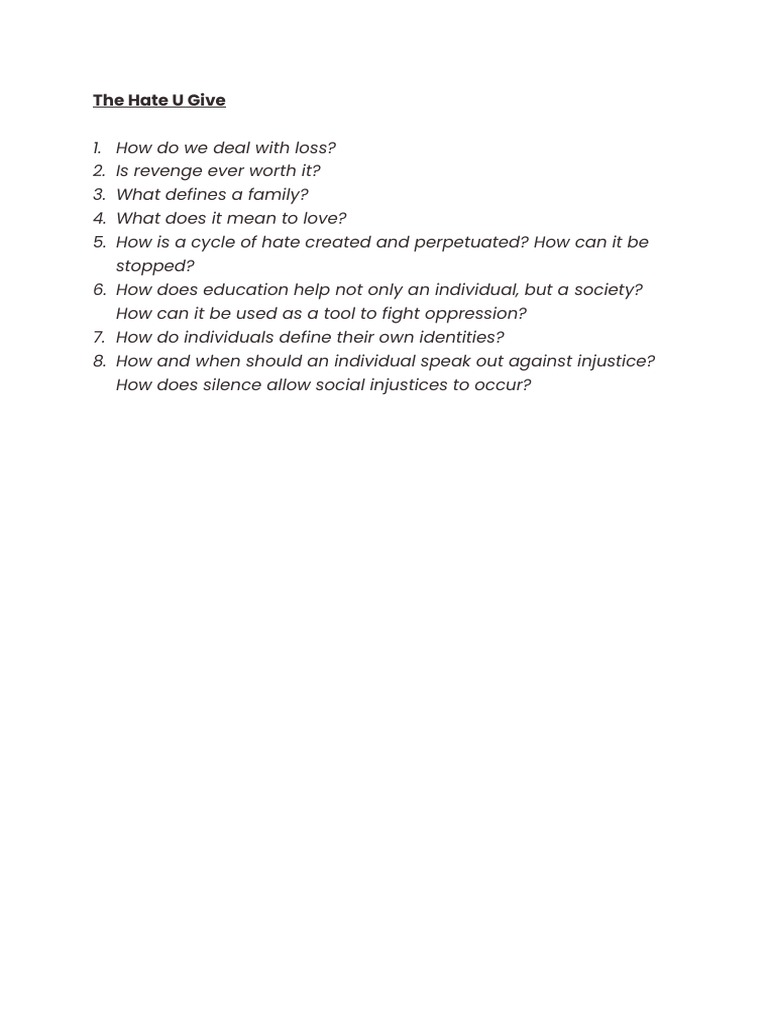 The Hate U Give - Questions | PDF