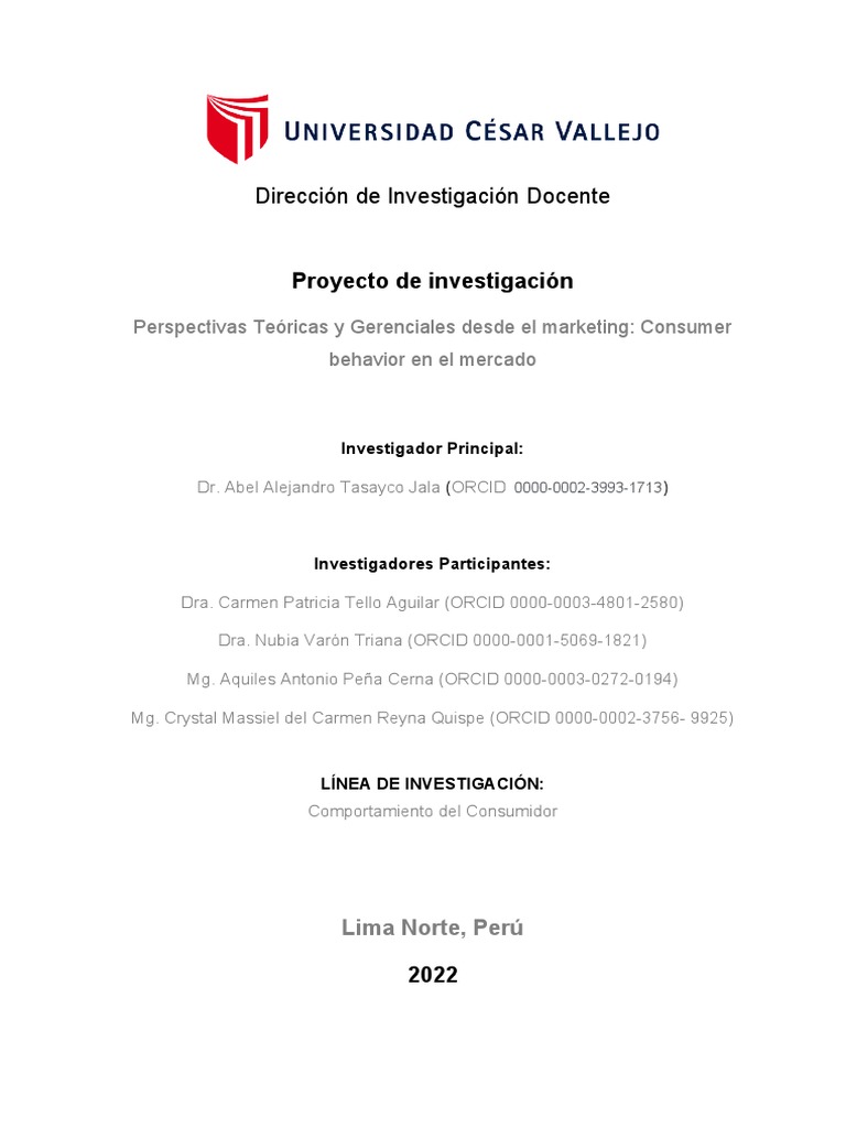 Esquema de Proyecto de Investigación Ucv Diciembre 2022 | PDF | Los consumidores | Marketing