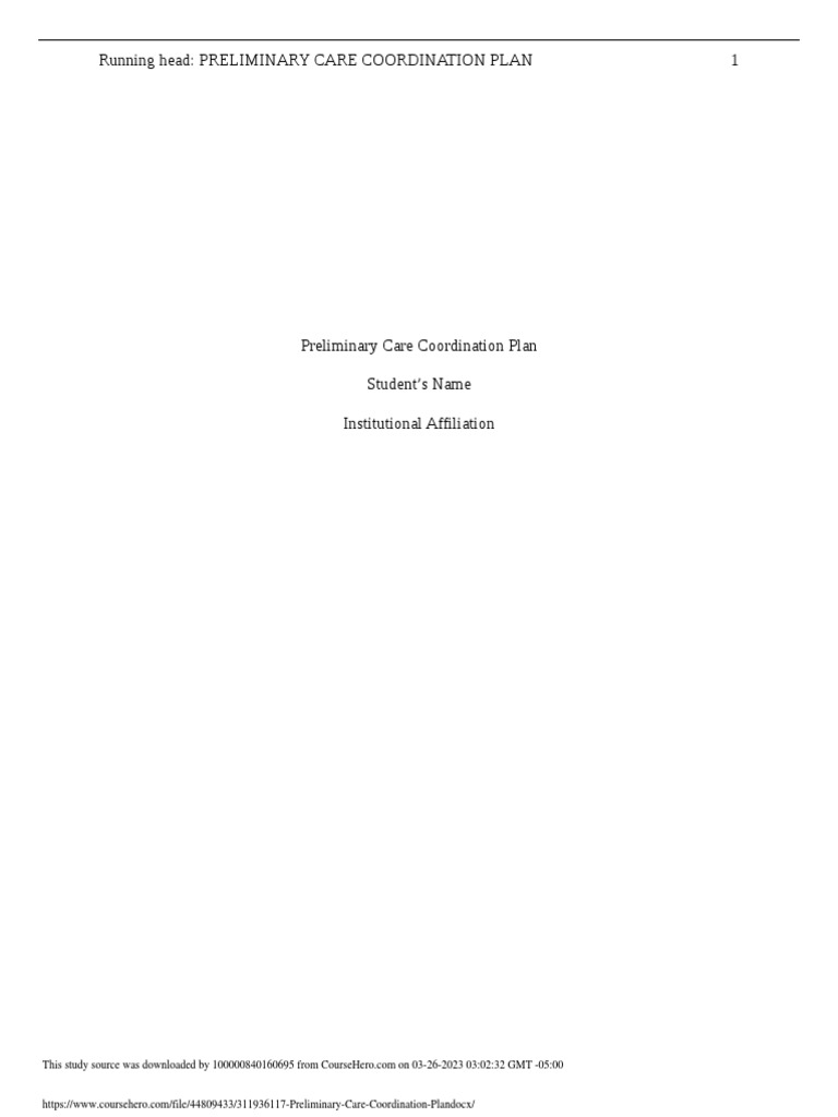 Preliminary Care Coordination Plan | PDF | Mental Disorder | Health Care
