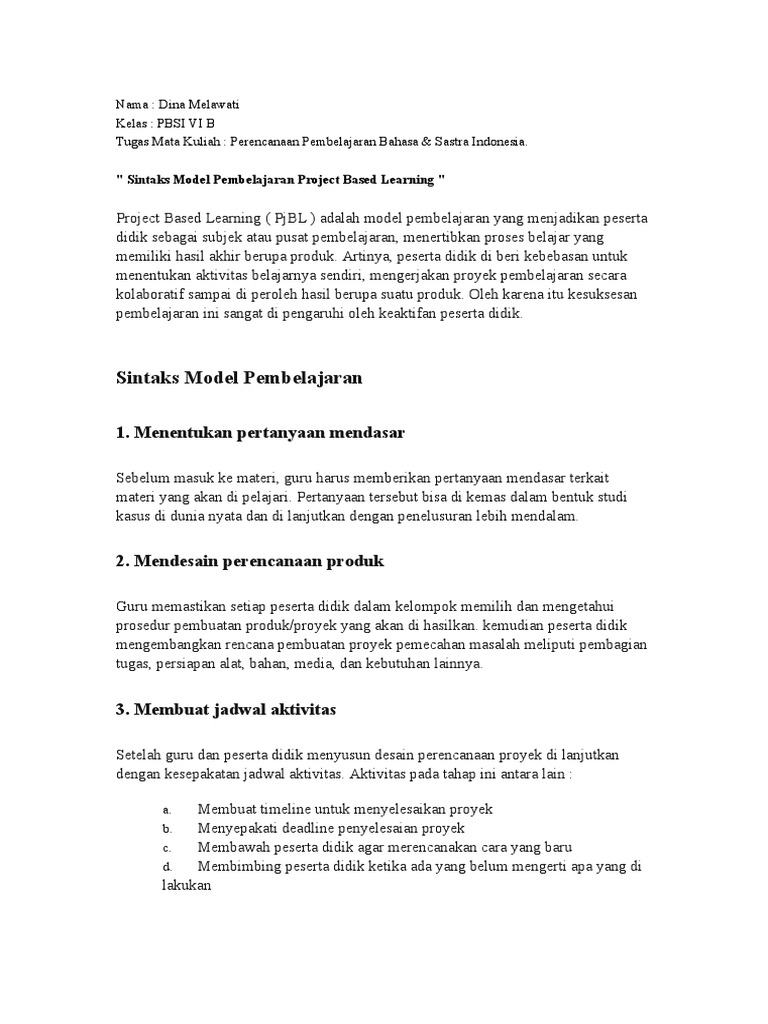 Sintaks Project Based Learning Efektif | PDF