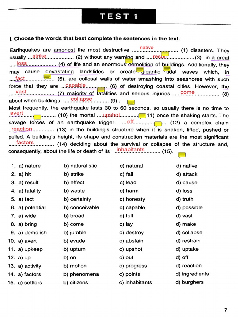 English-Advanced-Vocabulary-And-Structure-Practice-5-9 (Test 1) | PDF