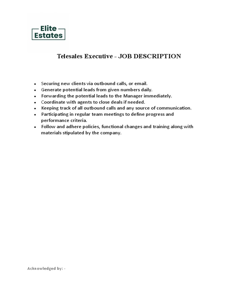 JD Telesales Executive | PDF