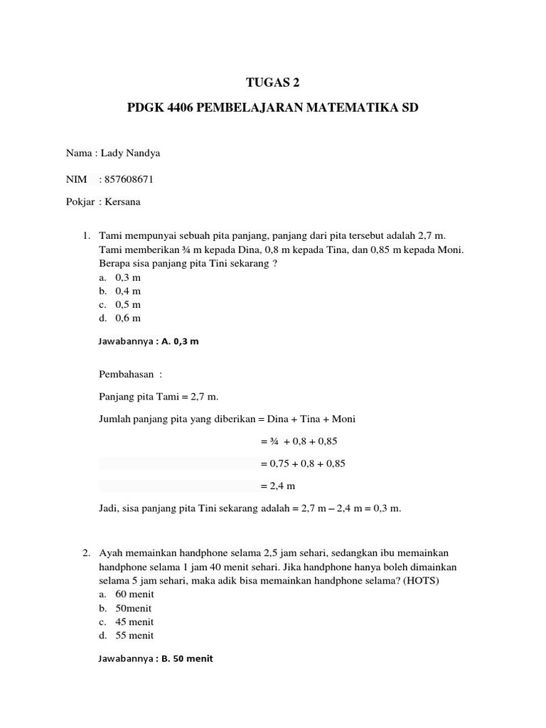 Tugas 2 MTK Semester 2 | PDF