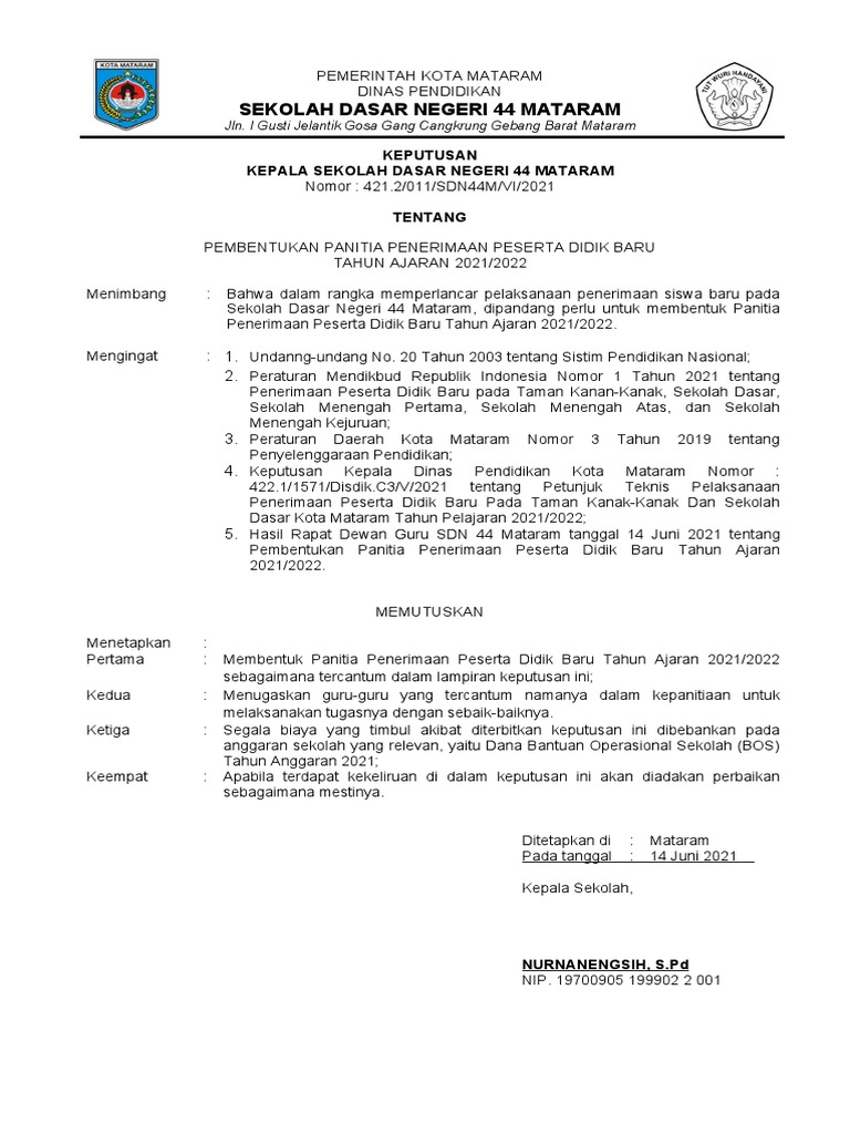 SK Panitia PPDB Ta 2021-2022 | PDF