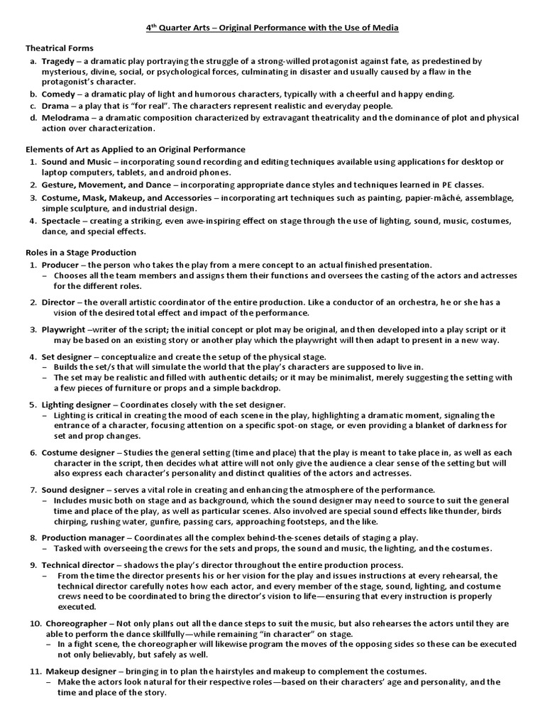 4th Quarter Arts Handout | PDF | Play (Theatre) | Theatre