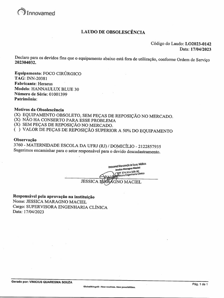 Carta de Baixa Foco Cirúrgico | PDF