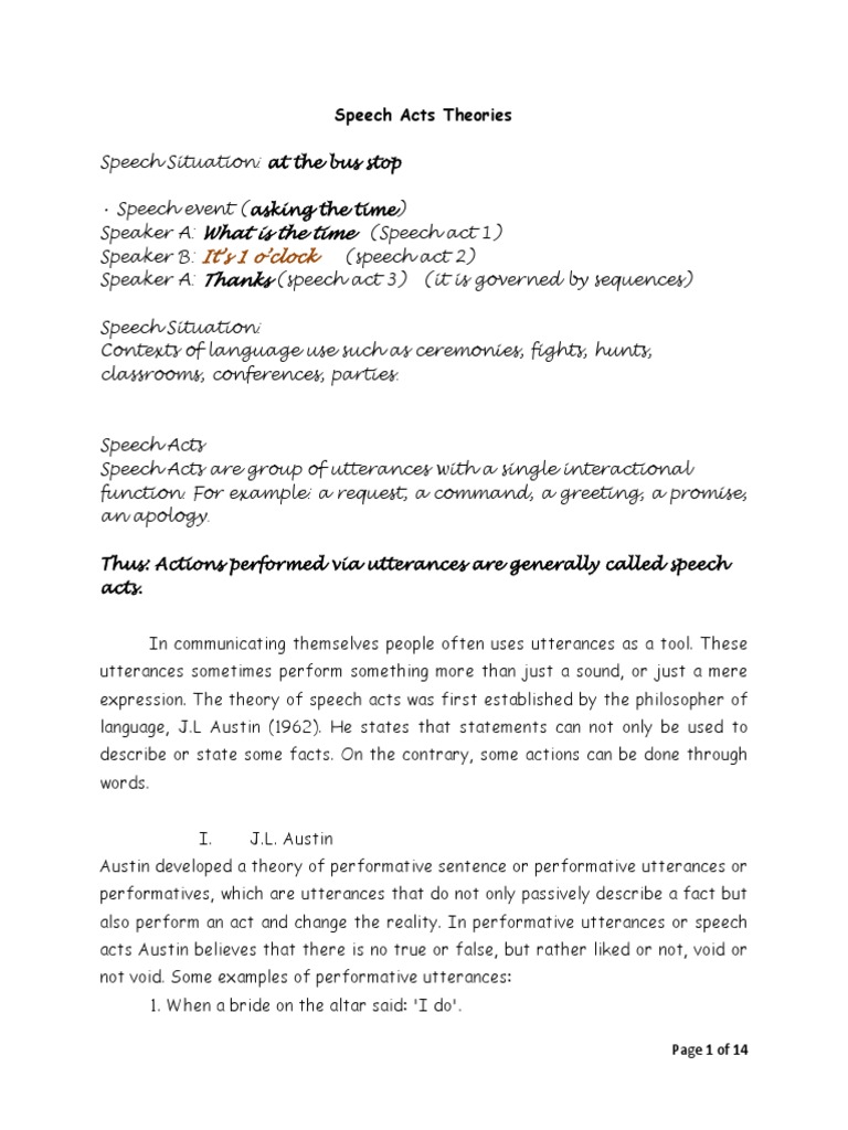 Speech Acts Theories Lecture | PDF | Semiotics | Interpretation (Philosophy)