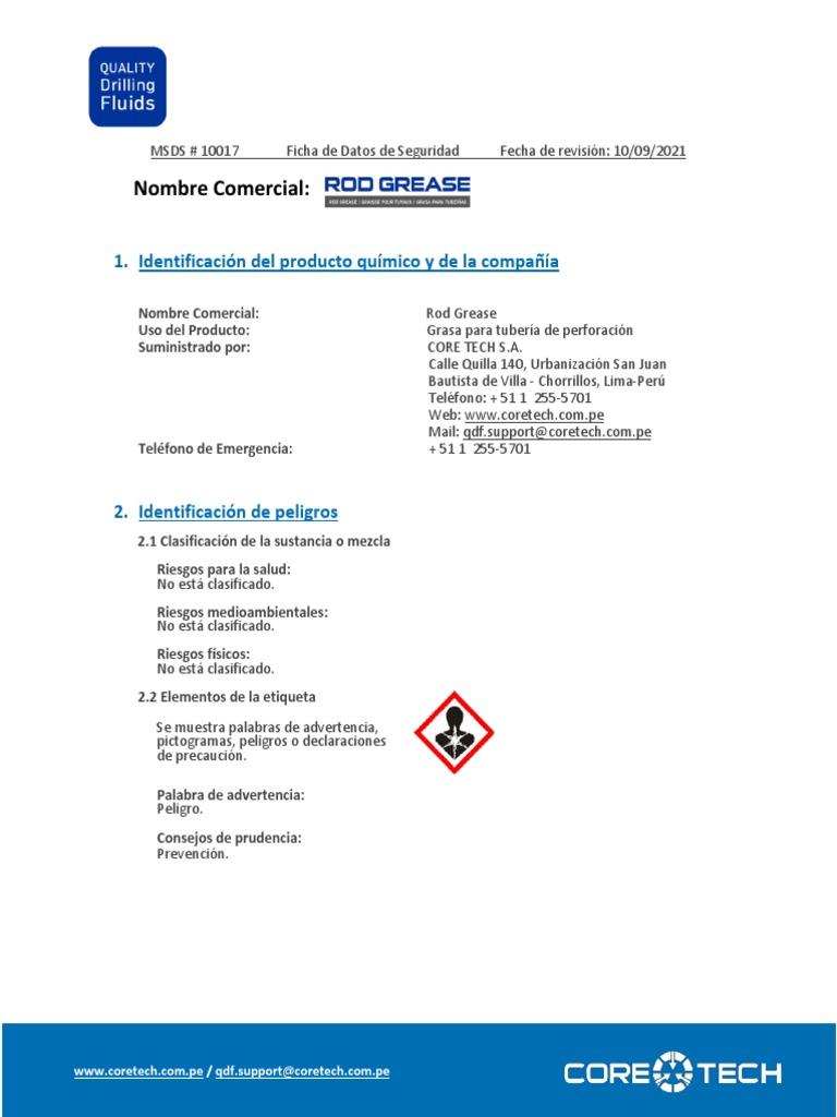 MSDS Rod Grease Revrh | PDF | Agua | Residuos