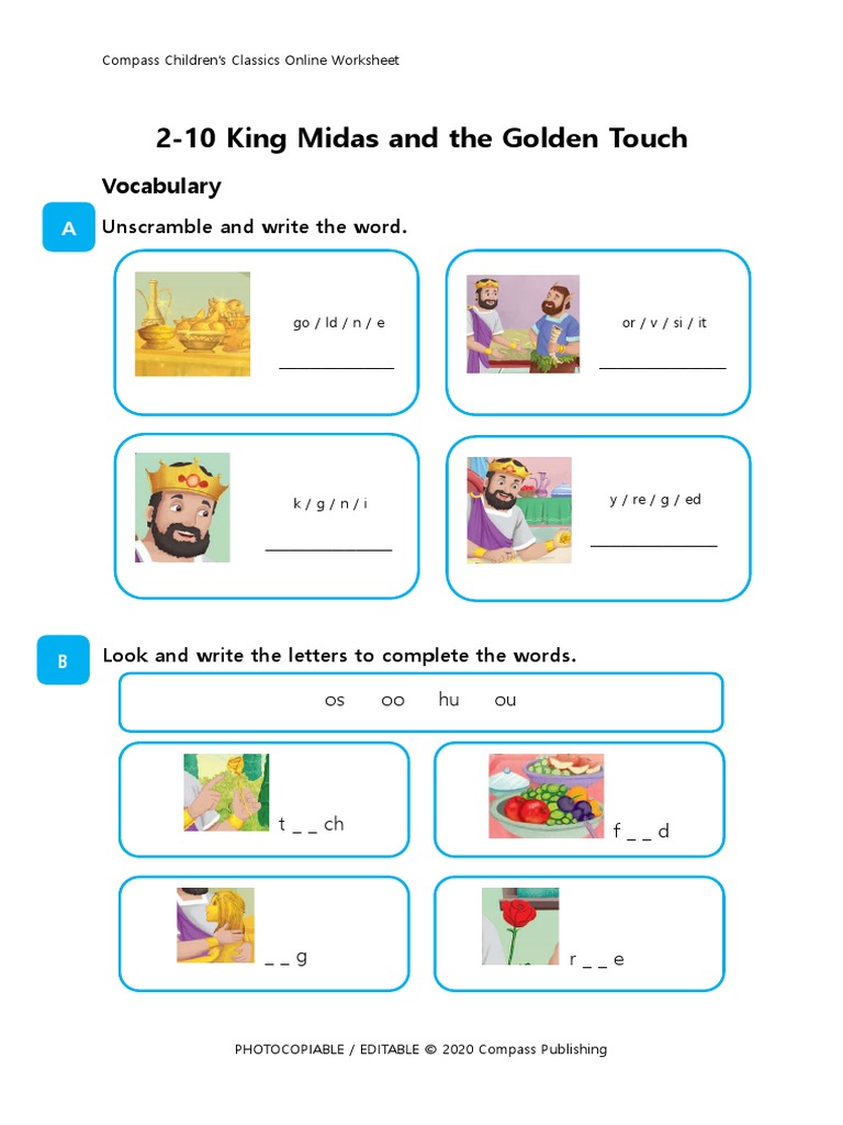 King Midas Vocabulary Worksheet | PDF