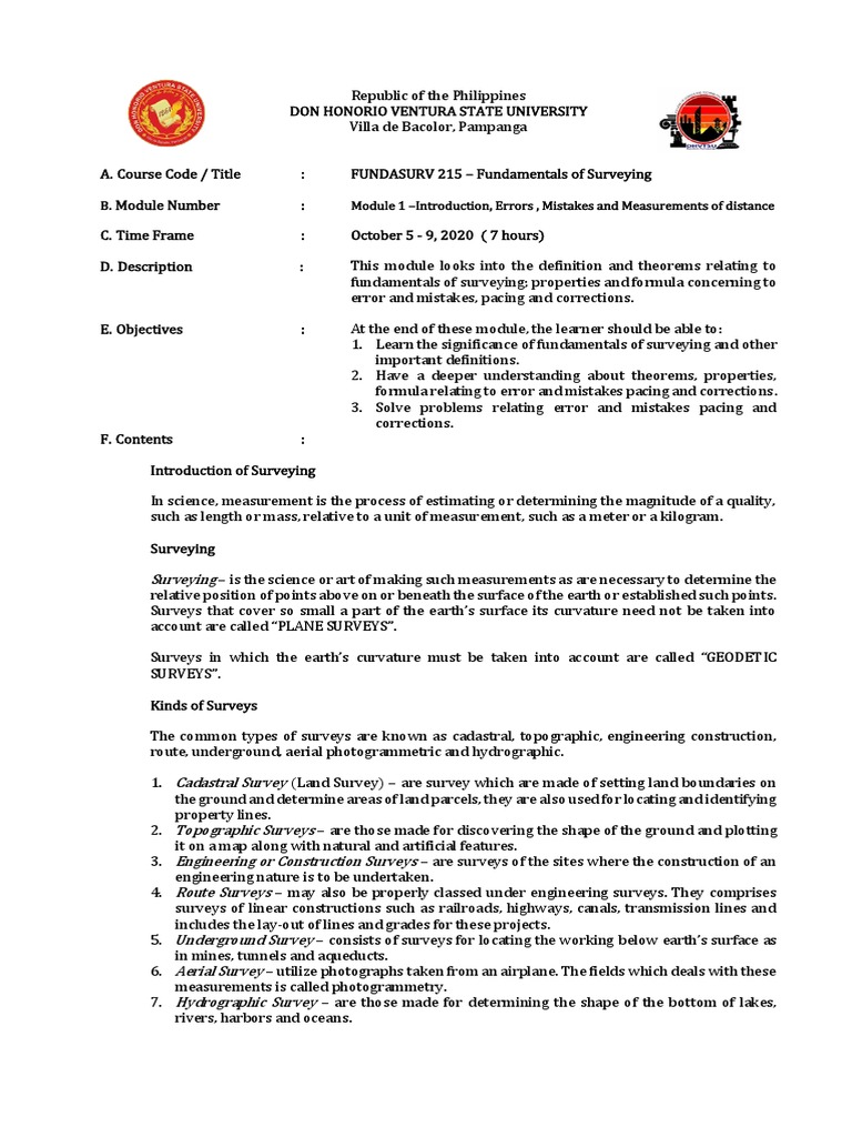 FunSurv Module-1 | PDF | Surveying | Errors And Residuals FunSurv Module-1 | PDF | Surveying | Errors And Residuals