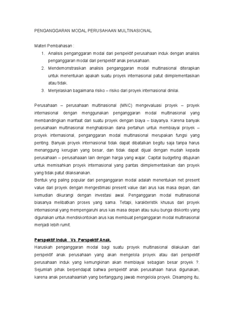 Modul MKI 14 Penganggaran Modal MNC Contoh | PDF