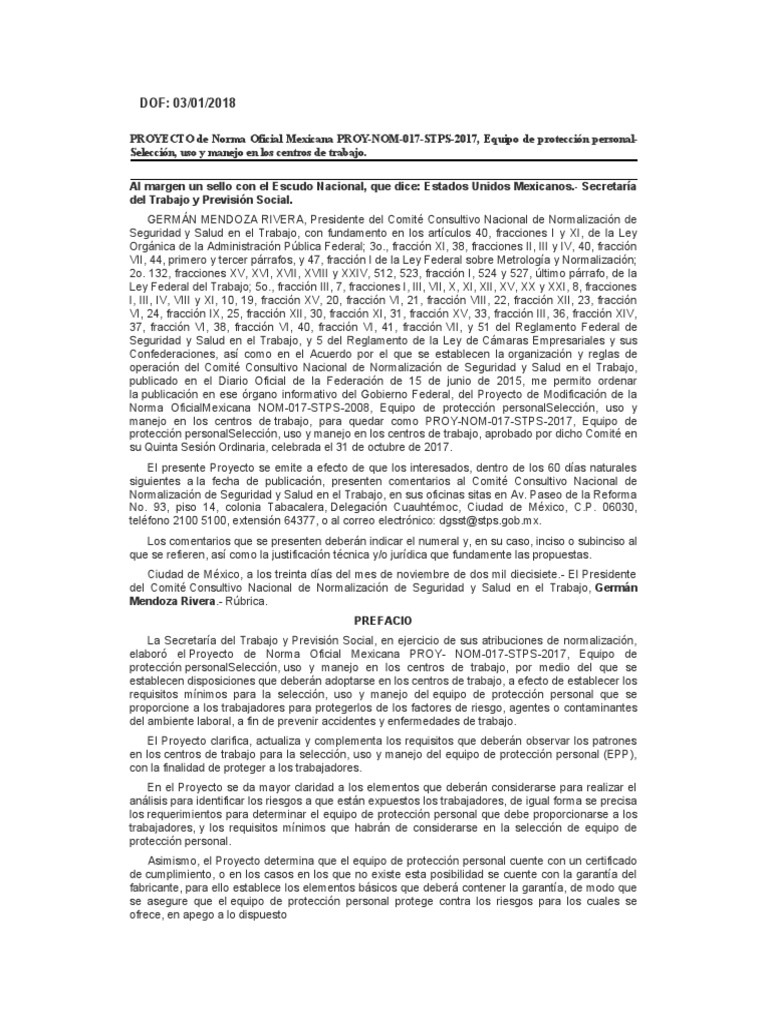 Norma Oficial Mexicana NOM-017-STPS-2017 | PDF