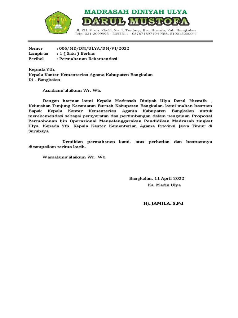 Proposal Ijin Pendirian Ulya Pps. An Nur Fuadi | PDF