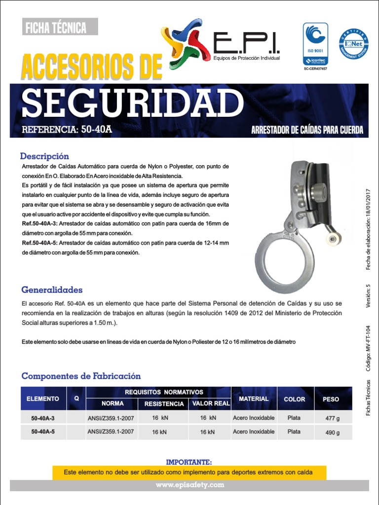Ficha Tecnica Arrestador de Caida | PDF